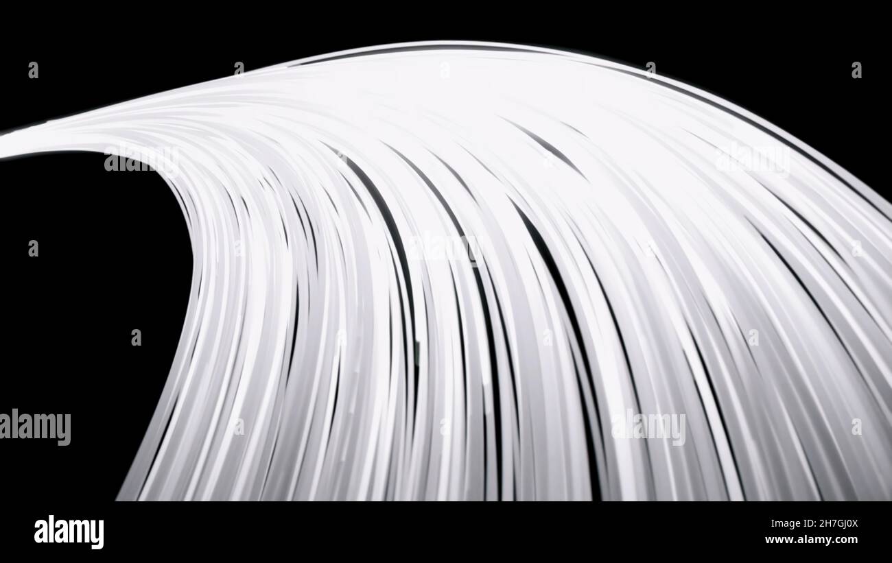 Abstract animation of bright neon stream of white neon rays flying on ...