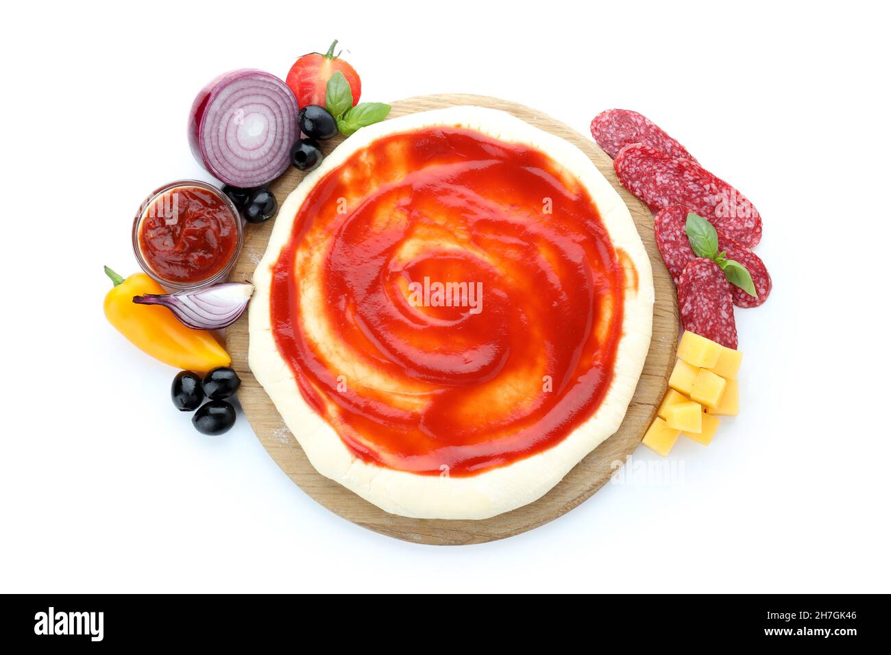 Concept of cooking pizza isolated on white background Stock Photo - Alamy