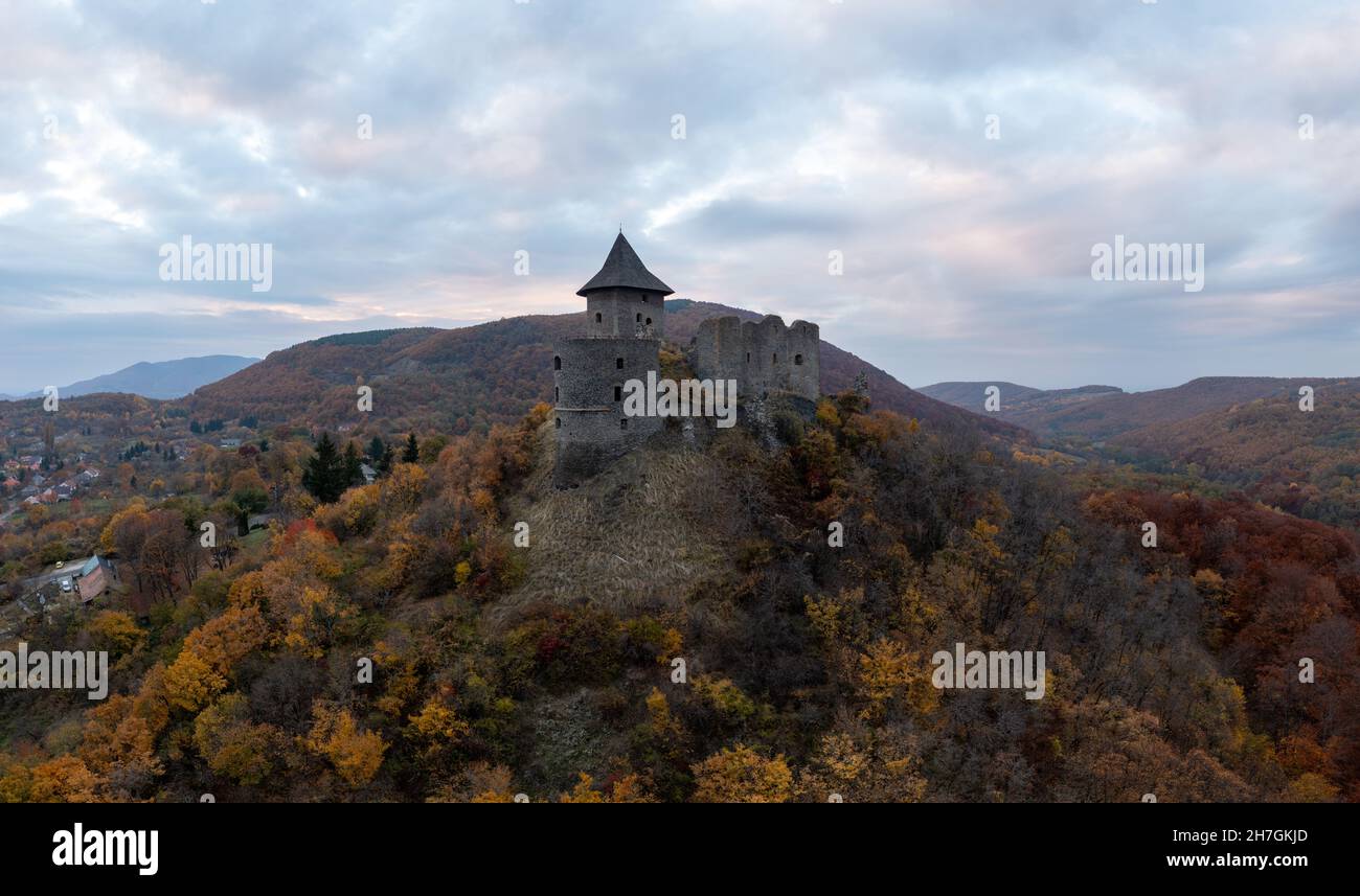 Aerial view of the famous Castle of Somosko. Slovakian name is Šomoška ...