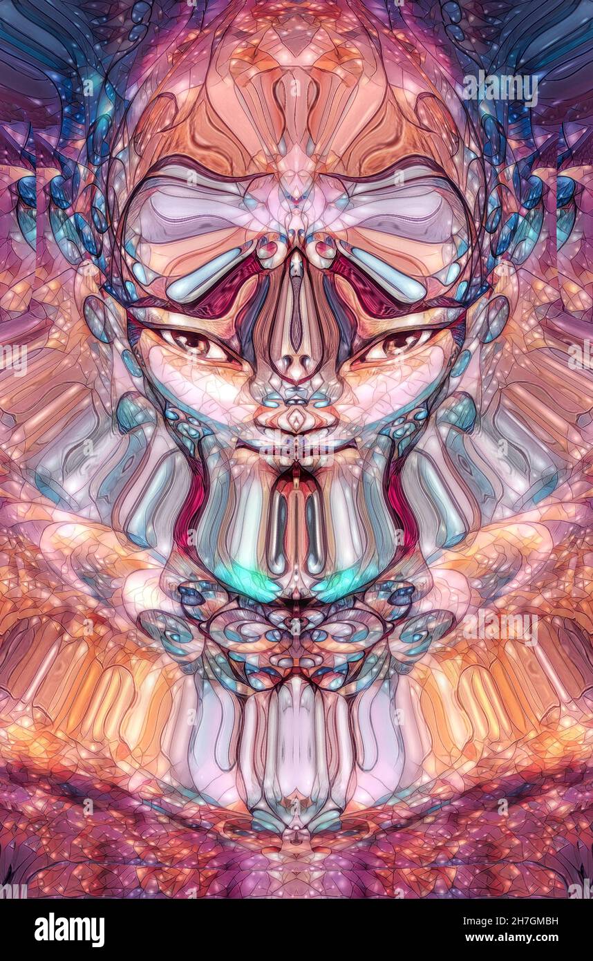 beautiful ornamental face on abstract background Stock Photo - Alamy