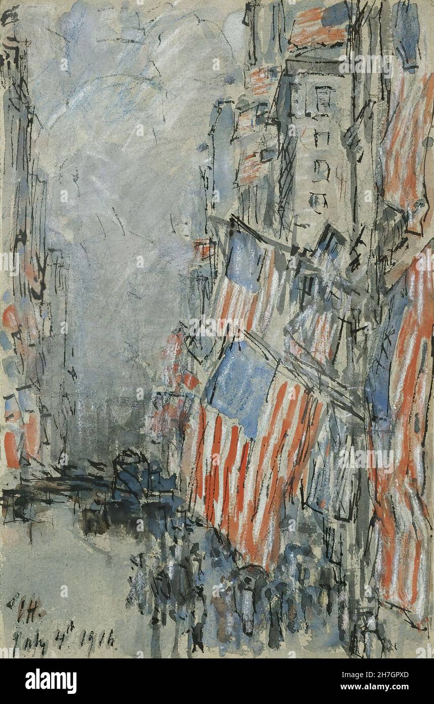 Frederick Childe Hassam - Flag Day - Fifth Avenue - July 4th - 1916 ...