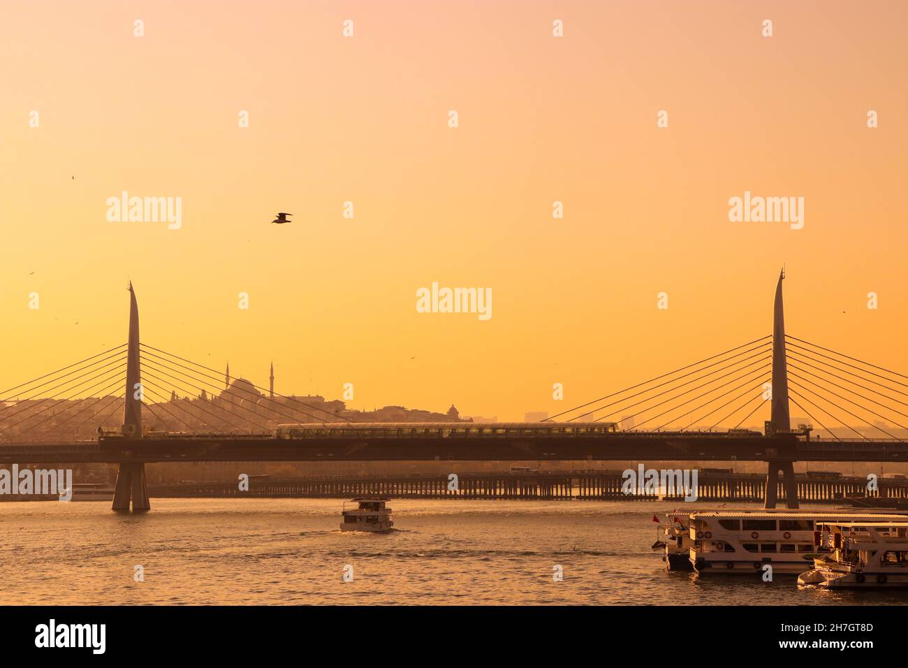 Istanbul Haliç / Golden Horn Bridge Sunset with Townspace / Cityscape ...