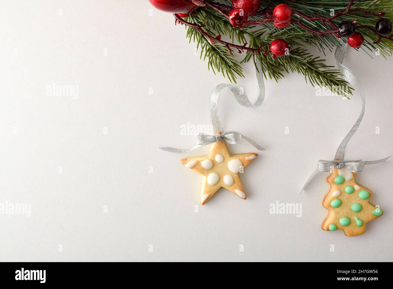 christmas cookie effect shaped and painted with icing hanging pine with ...