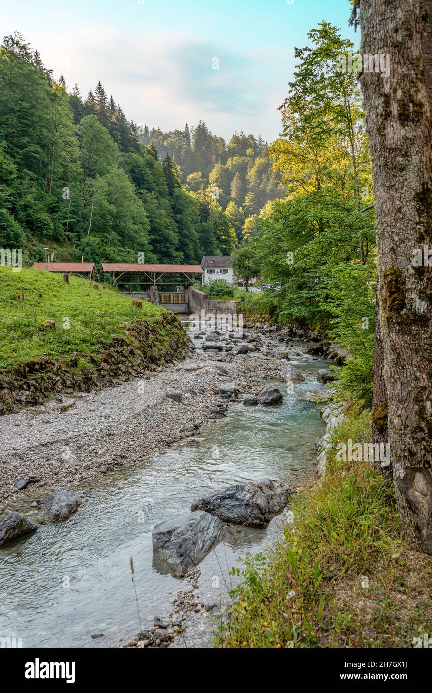 River weir on the Partnach River near the Partnach Gorge in Garmisch ...