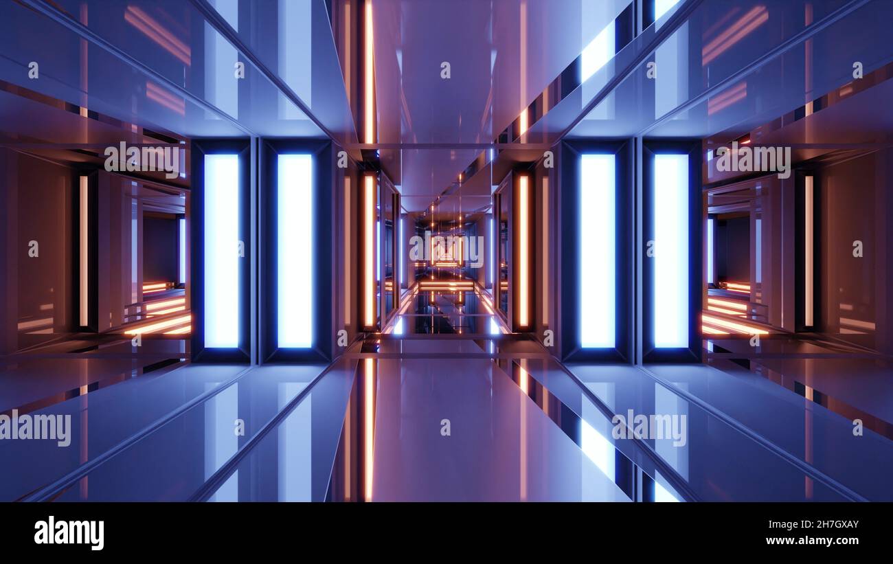 3d illustration of glass corridor with lamps in 4k UHD Stock Photo - Alamy
