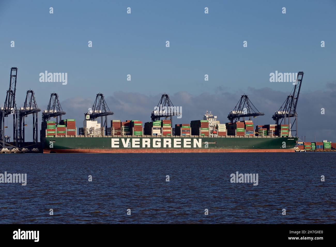 Container ship Ever Golden docked at the Port of Felixstowe, Suffolk ...