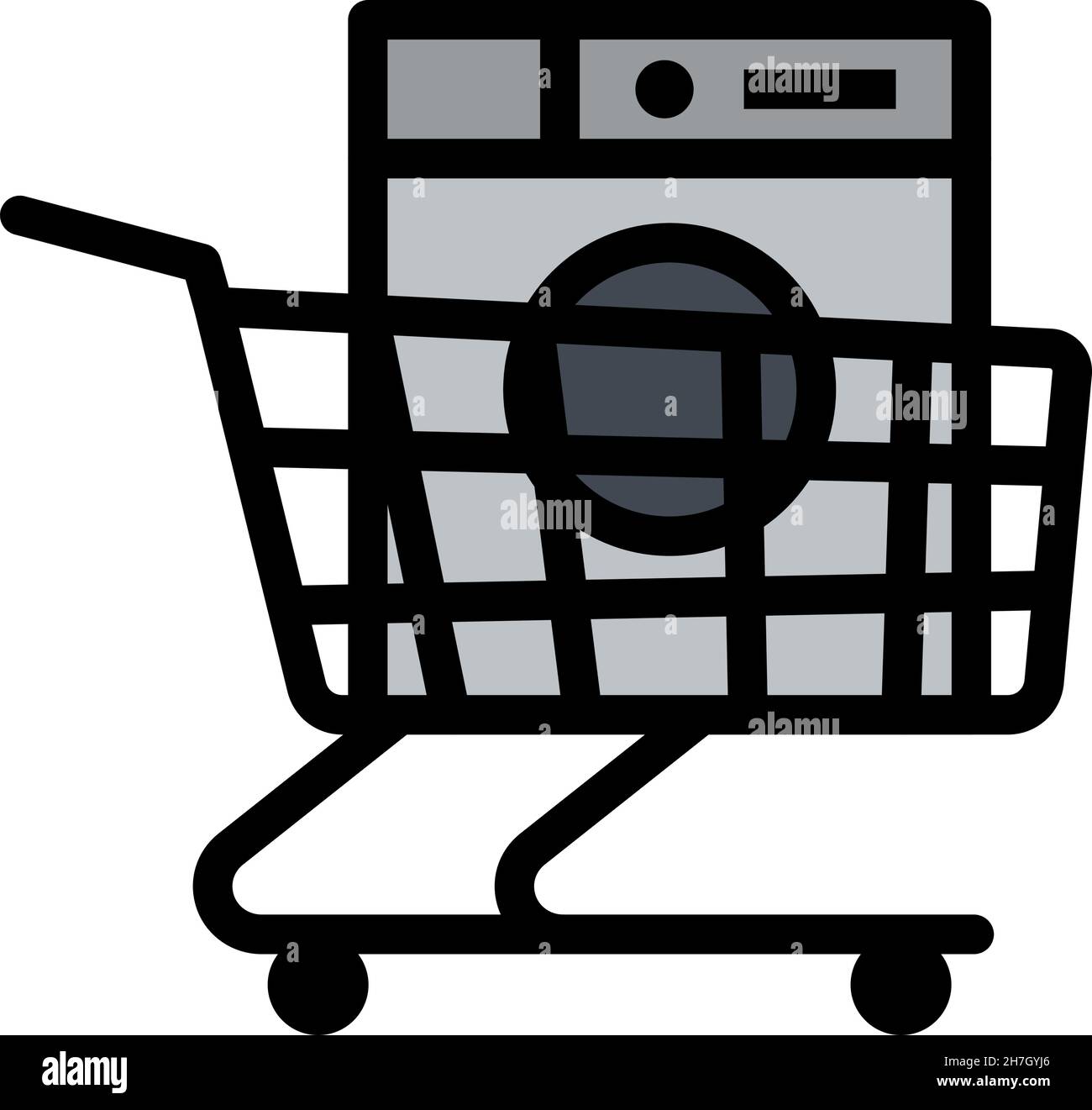 Shopping Cart With Washing Machine Icon. Editable Bold Outline With ...