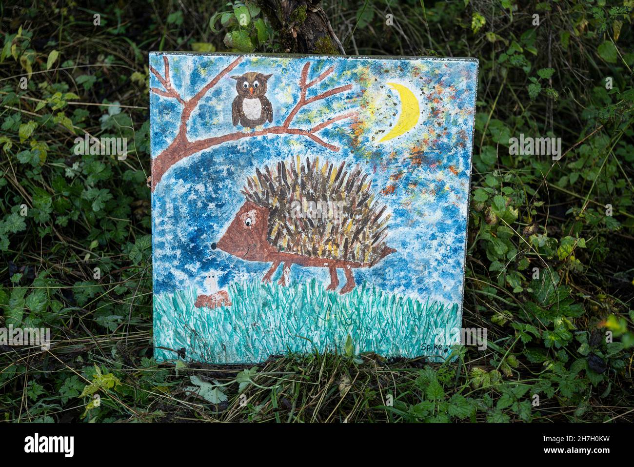 Child art on a flagstone displayed in Brungerley Park, Clitheroe ...