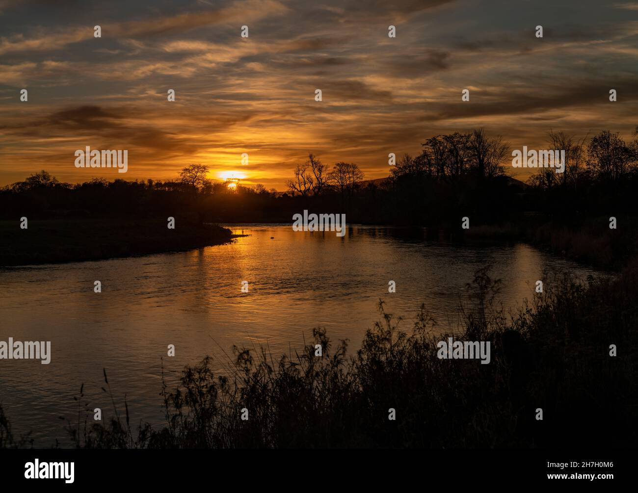Sunset over the River Ribble at Clitheroe, Lancashire, UK Stock Photo ...