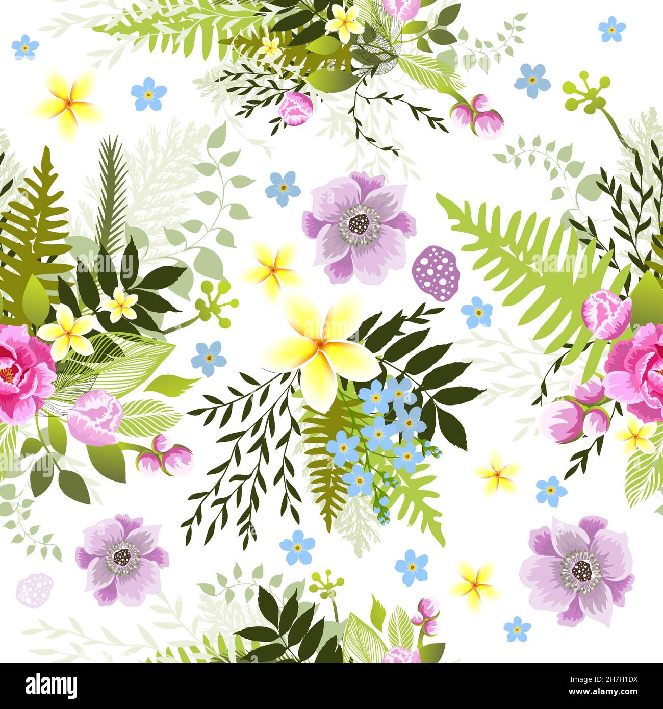 Beautiful seamless background with different flower. Vector ...