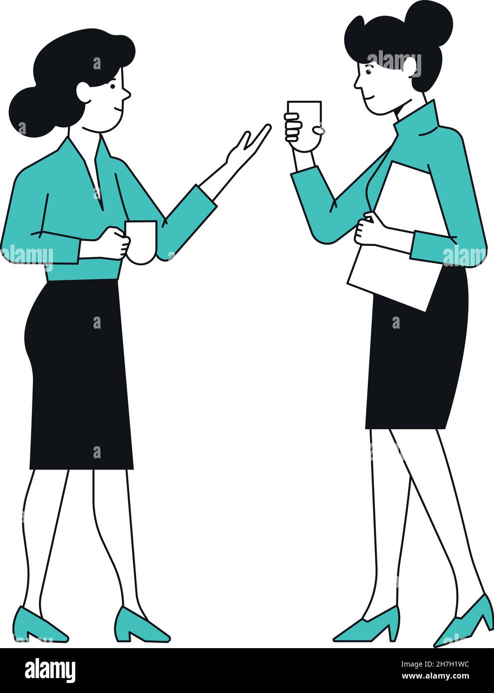 Colleages talking coffee break. Woman chatting. Work communication ...