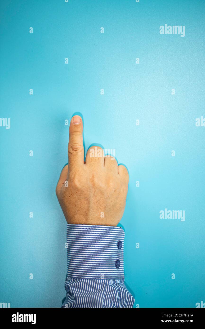 Hand with many actions meaning on the blue background, this action can ...