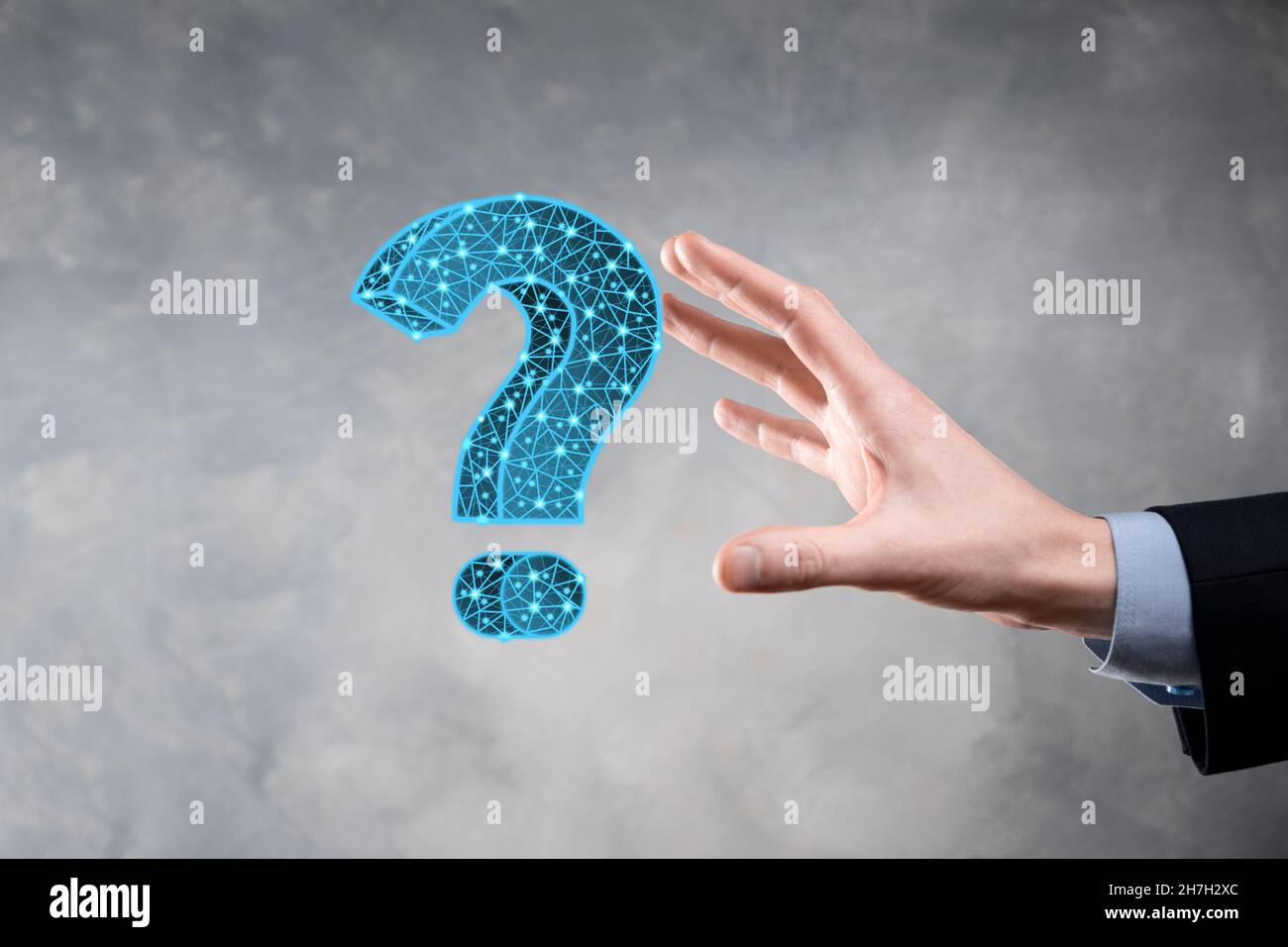 Question mark. 3d abstract on dark background with dots and stars. Ask ...