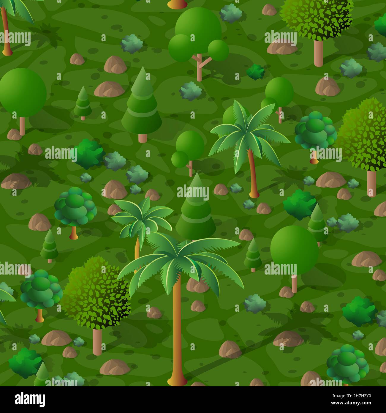 Nature forest landscape of isometric illustration with green tree Stock ...