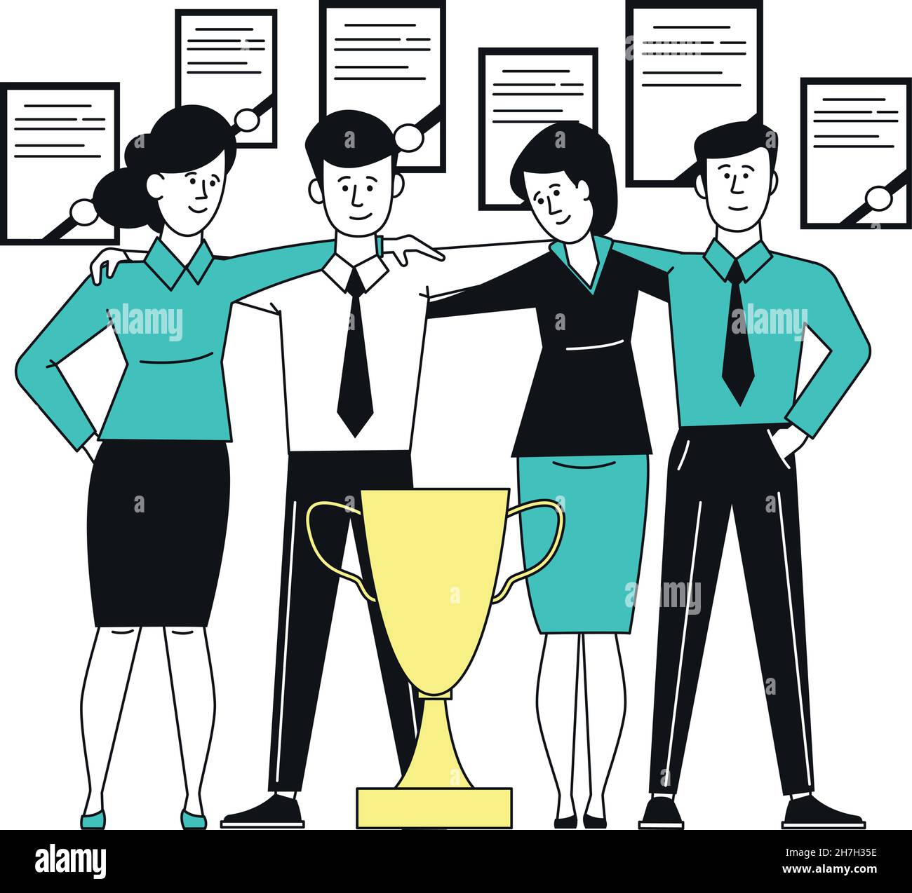 Team success concept. Winner team with trophy award Stock Vector Image ...