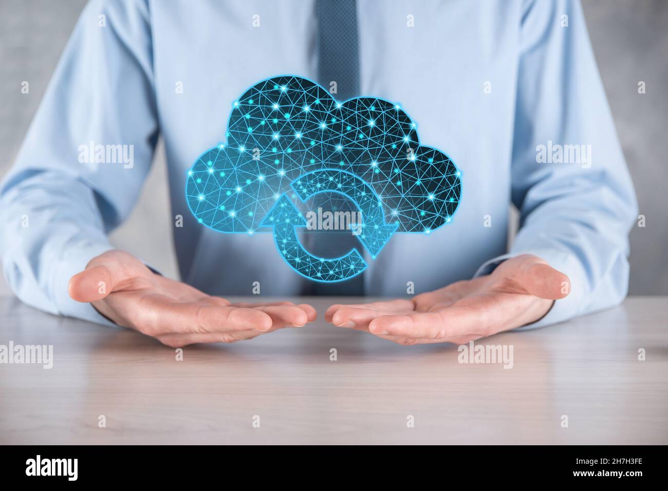 Cloud technology. Polygonal wireframe cloud storage sign with two ...