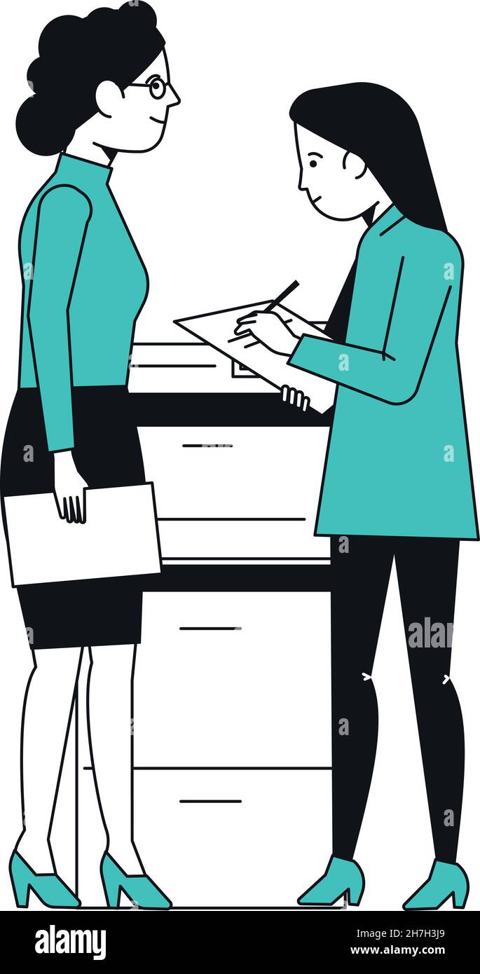 Two women talking. Boss giving task. Work conversation Stock Vector ...