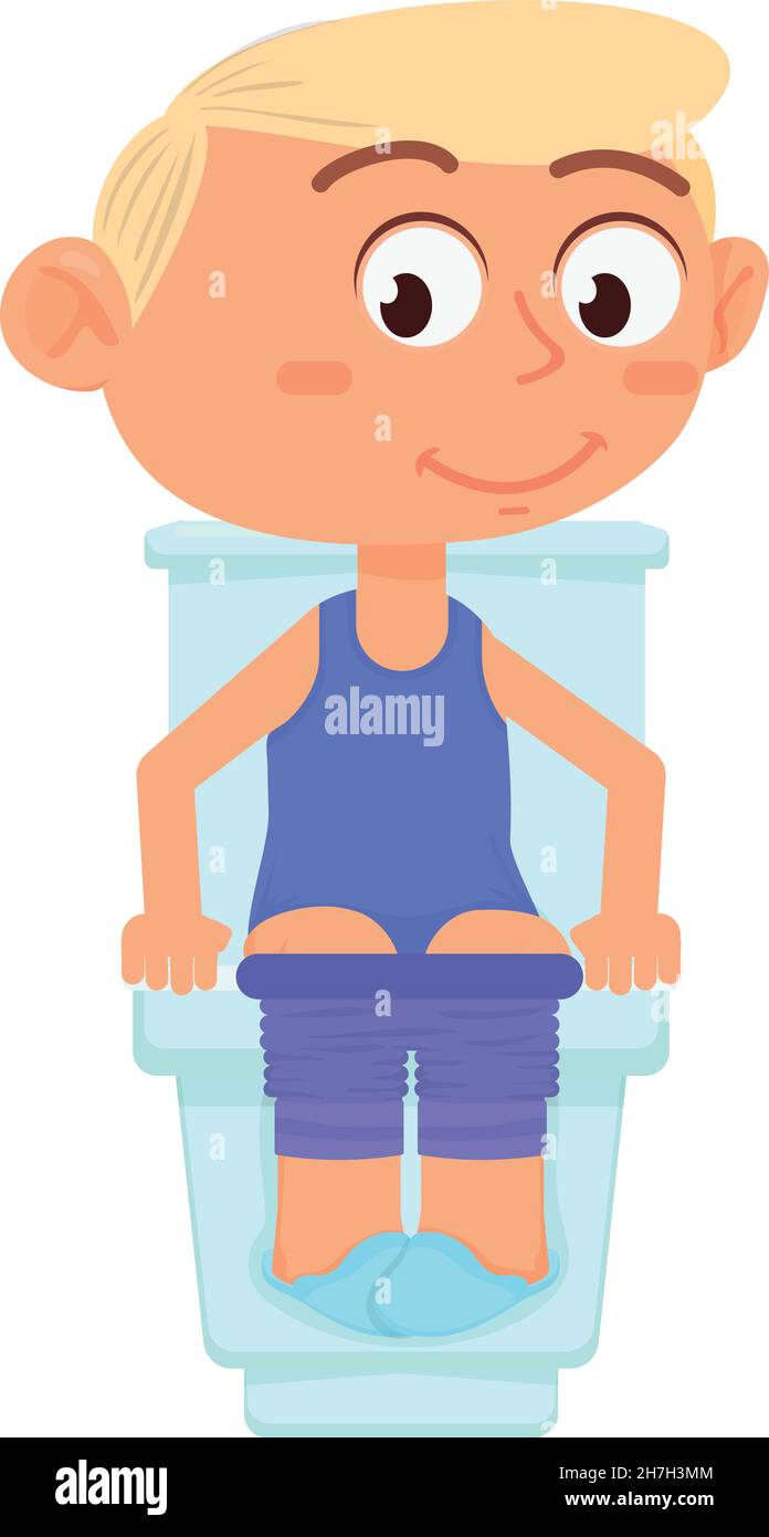 Kid sitting in toilet. Boy pooping. Cute cartoon character Stock Vector ...