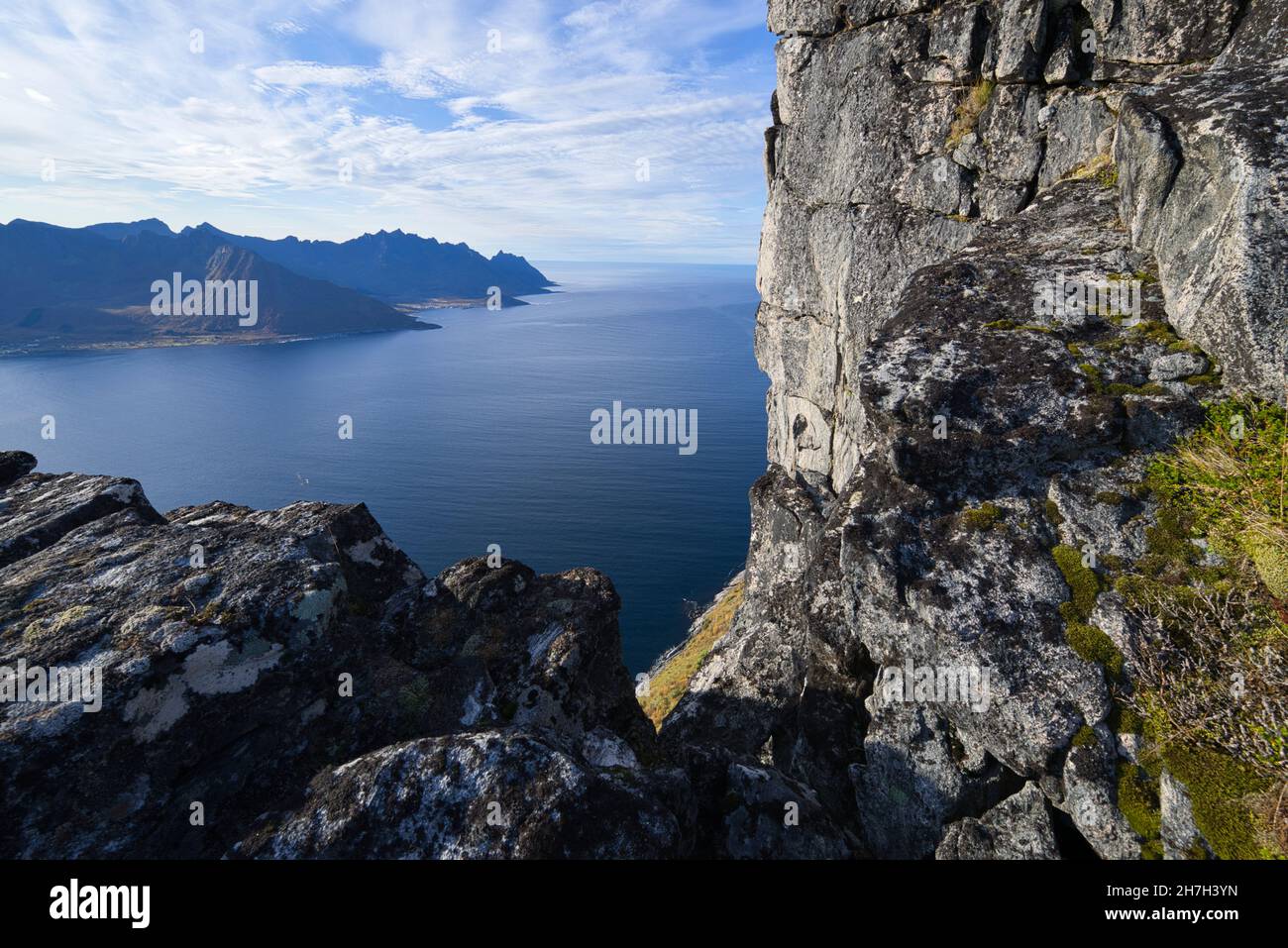 Fjord seen from Hesten Mountain, Senja island, Troms, Norway Stock ...