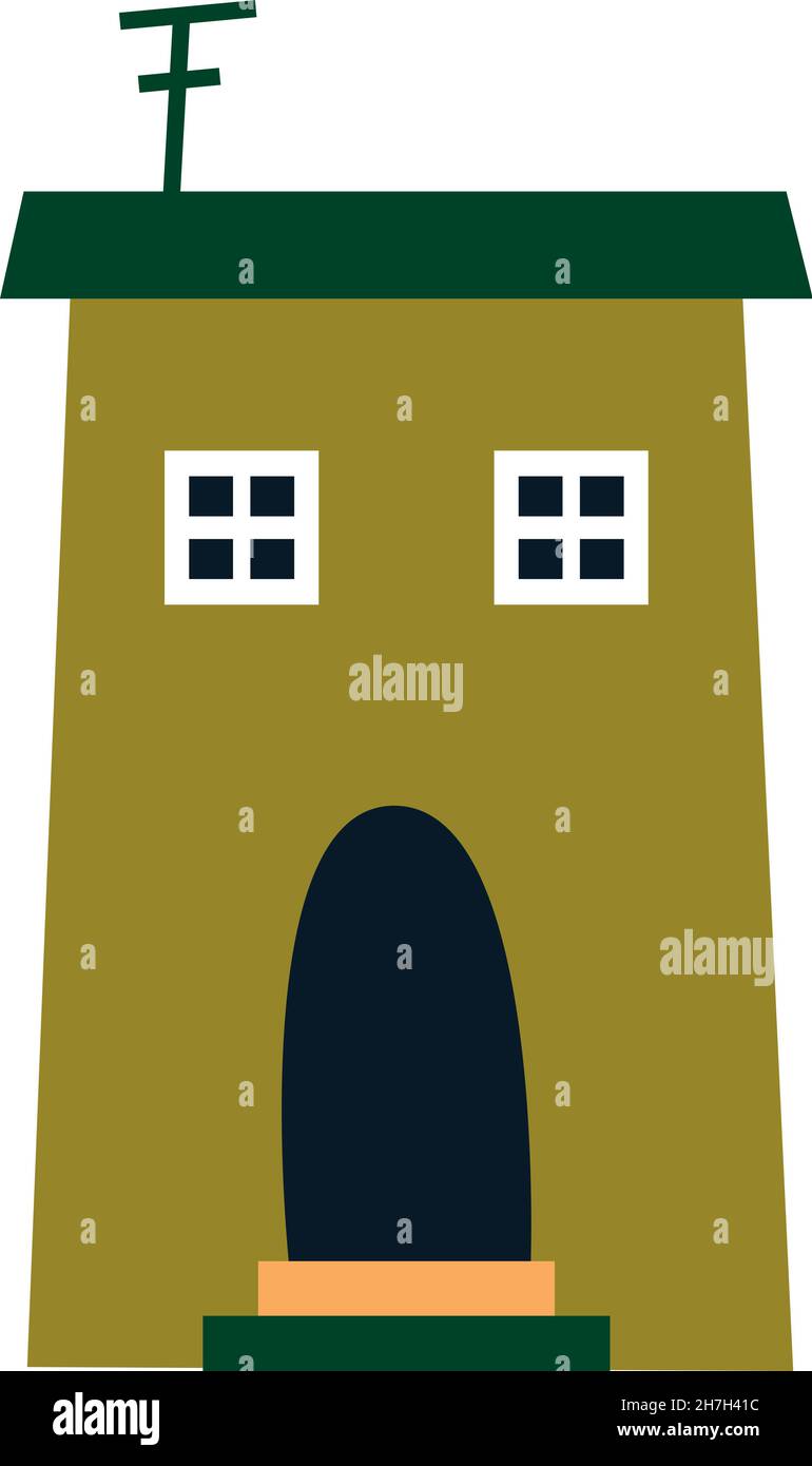 Cute tiny house with antenna on roof. Town building Stock Vector Image ...