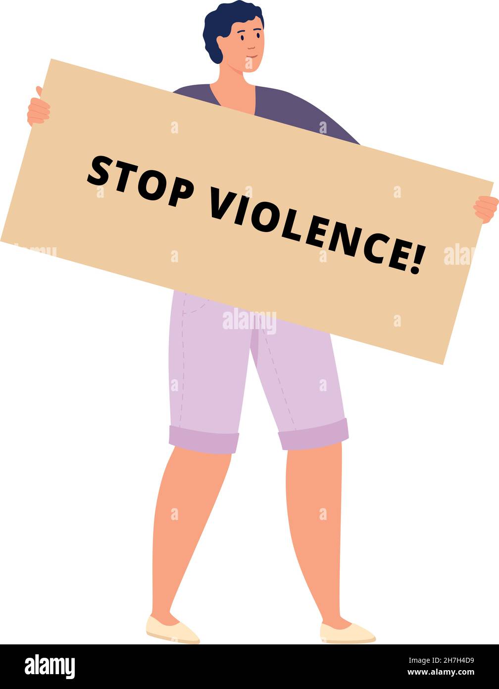 Man with stop violence placard. Person protesting against abuse Stock ...