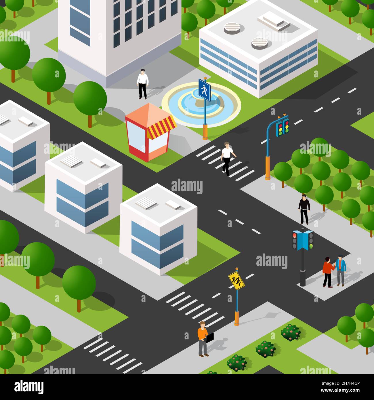 Lifestyle crossroads illustration of the city block with people Stock ...