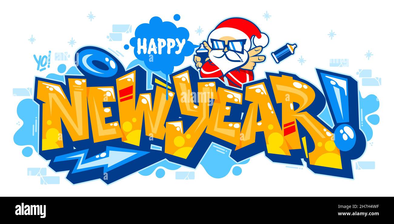Abstract Isolated Banner Happy New Year With Santa Claus In Graffiti ...