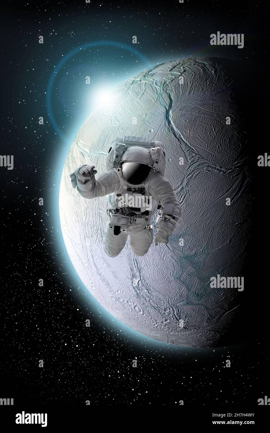 Astronaut in outer open space over the planet .Stars provide the ...