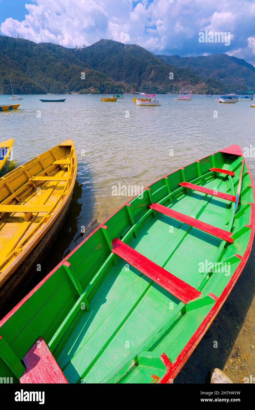 Wooden Rowing Boats, Phewa Lake, Fewa Lake, Pokhara, Nepal, Asia Stock ...