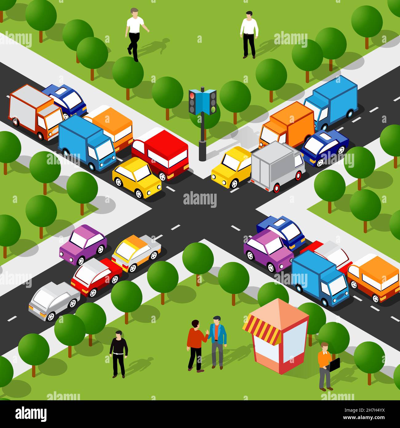 Lifestyle crossroads illustration of the city block with people Stock ...