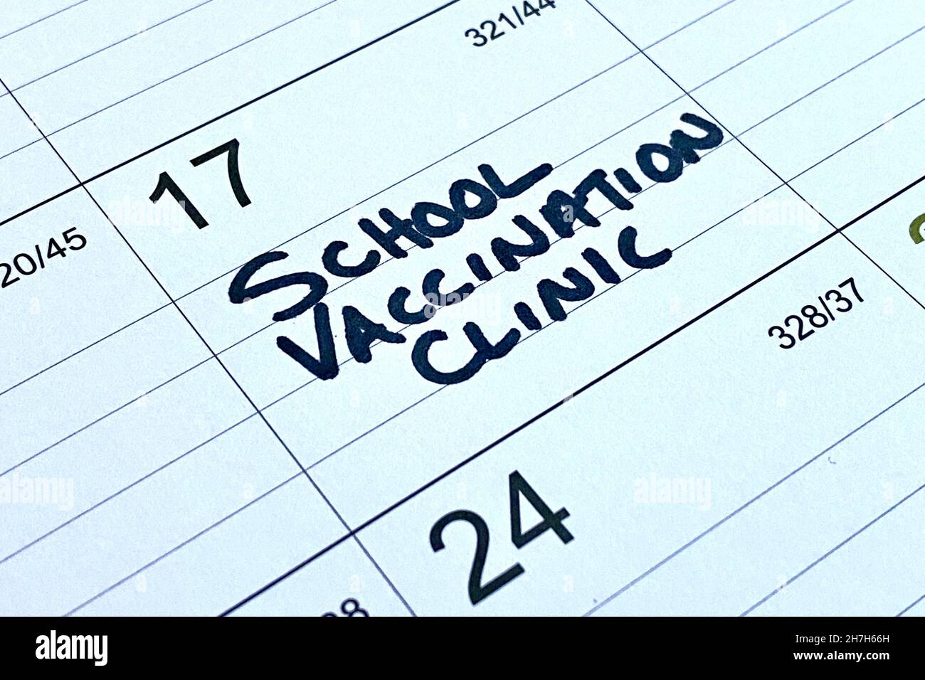 School vaccination clinic note on the calendar since Pfizer vaccine was ...