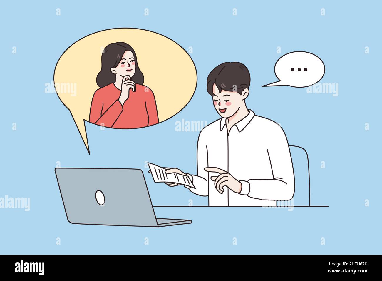 Online business communication and chat concept. Young people man and ...