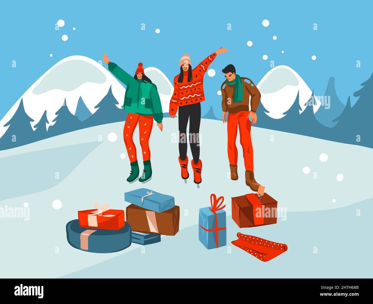 Hand drawn vector abstract stock graphic Merry Christmas and Happy New ...