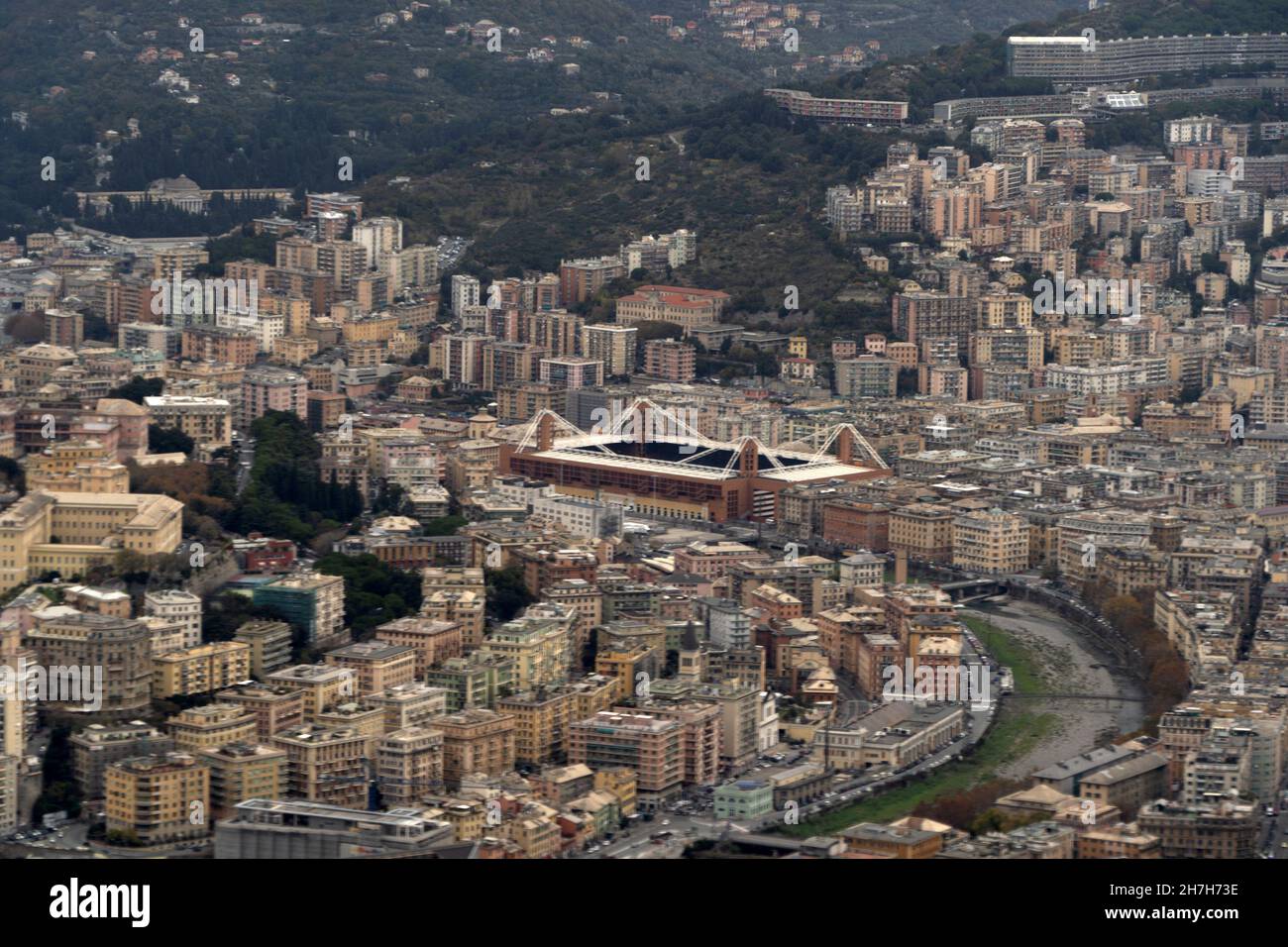 Genoa town Marassi soccer stadium aerial view panorama Stock Photo - Alamy