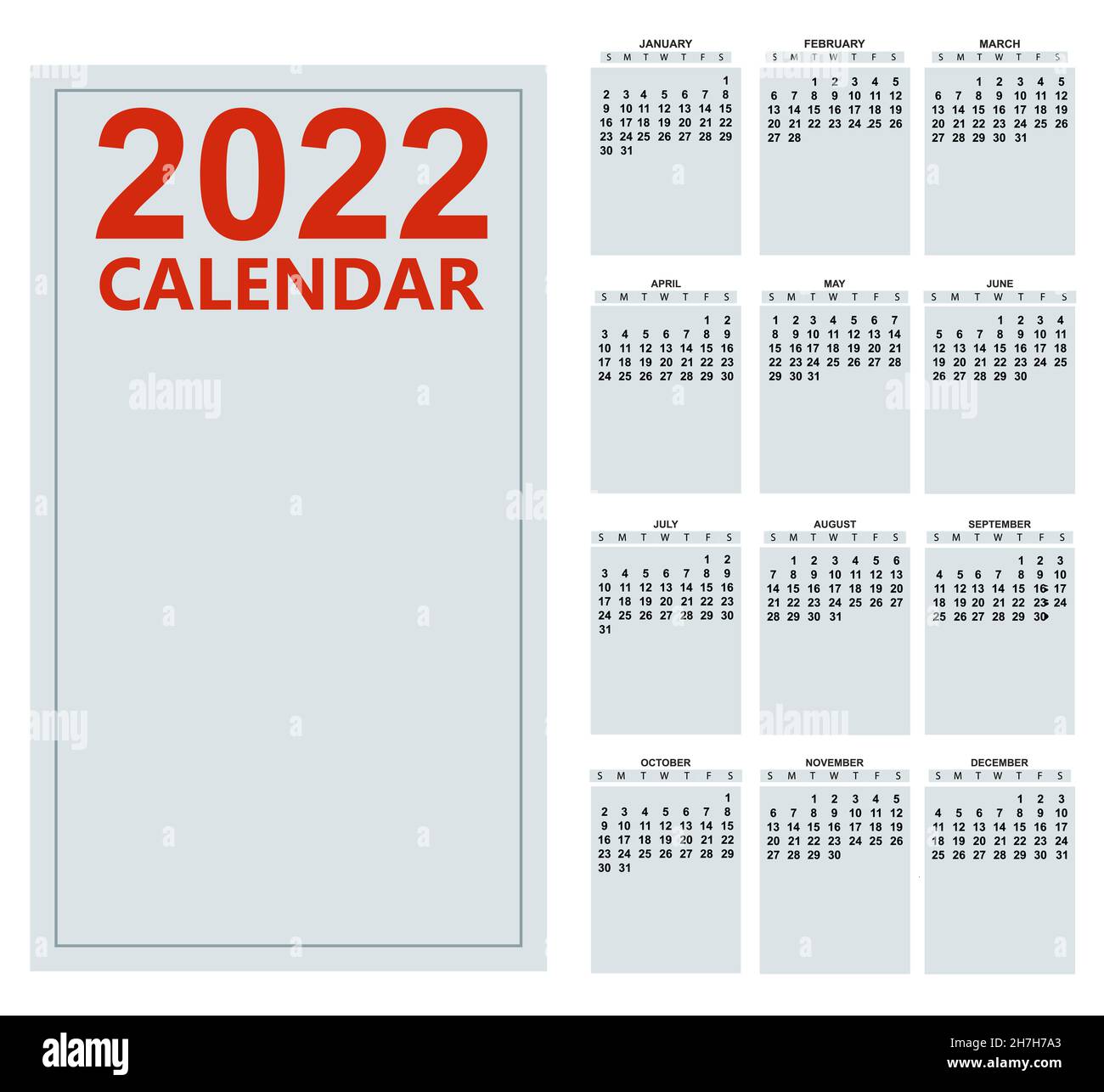 Calendar for 2021 year monthly template. Basic grid week starts on ...