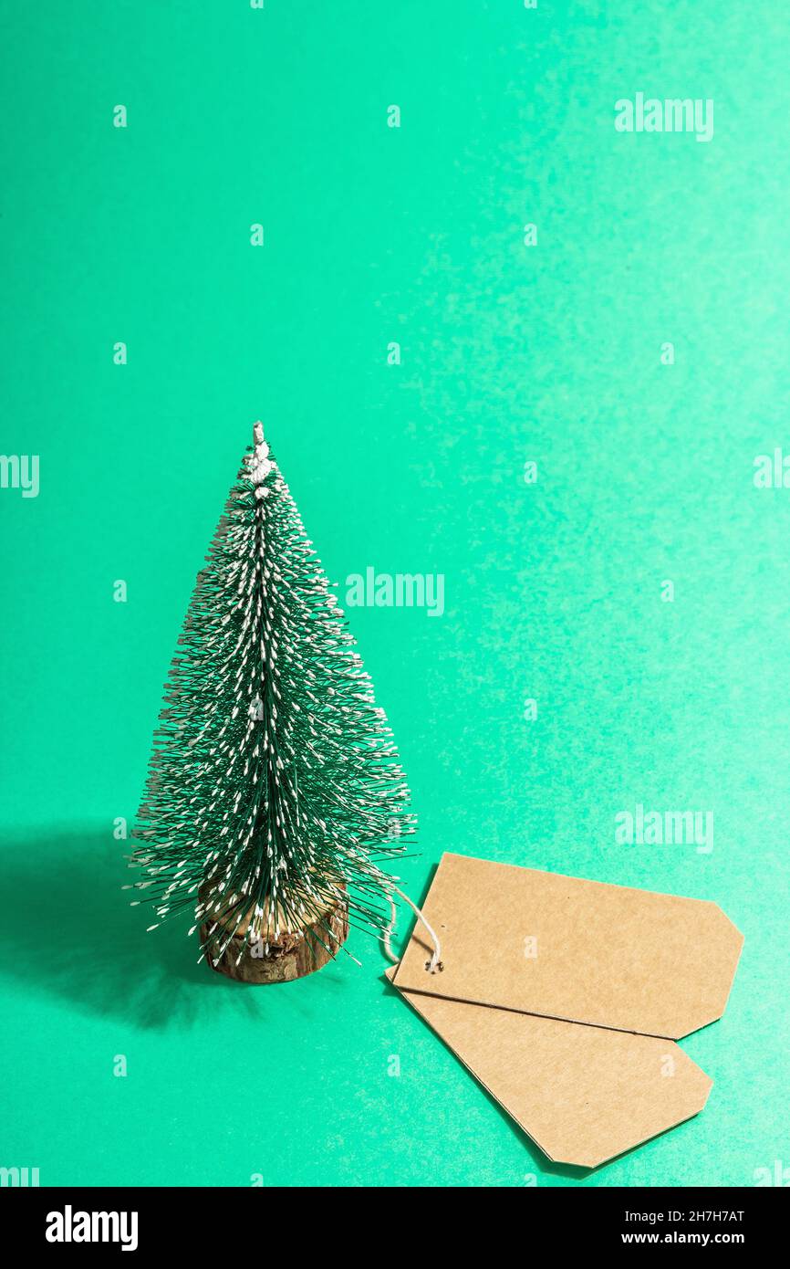 Christmas Sale concept on turquoise background. Decorative fir tree and ...