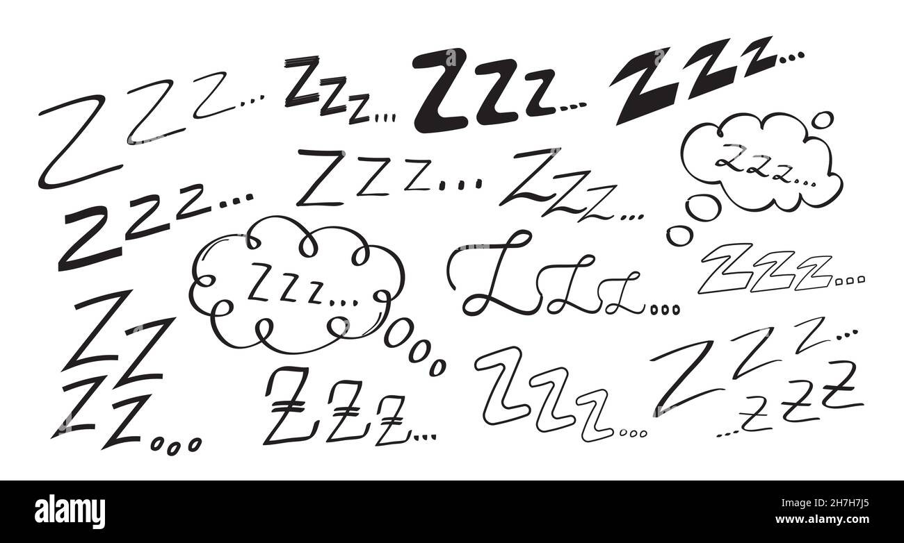 Sleep zzzz vector set in hand drawn doodle set. Insomnia icon in sketch ...