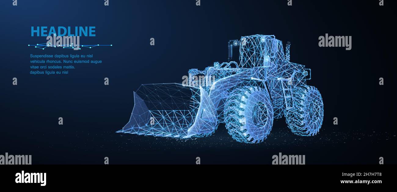Loader. Abstract 3d wheel heavy loader poligonal illustration on blue ...
