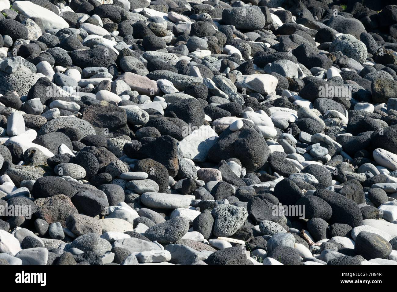 Close up of black lava rocks and pebbles on a beach in Iceland Stock ...