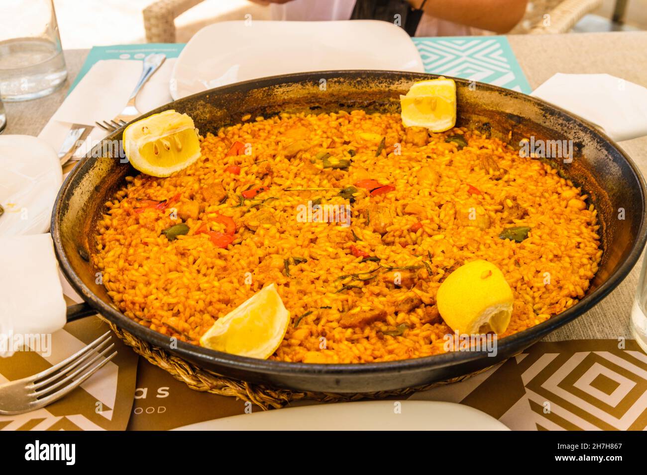 paella prepared on Mediterranean street market in Alicante, Spain Stock ...