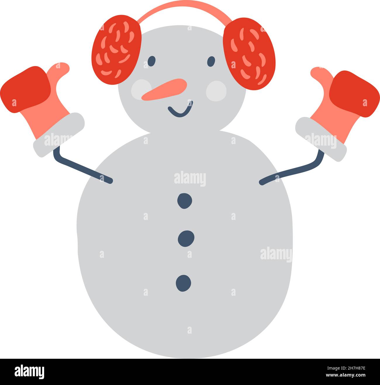 Happy snowman in mittens. Hand drawn baby vector Christmas cute ...