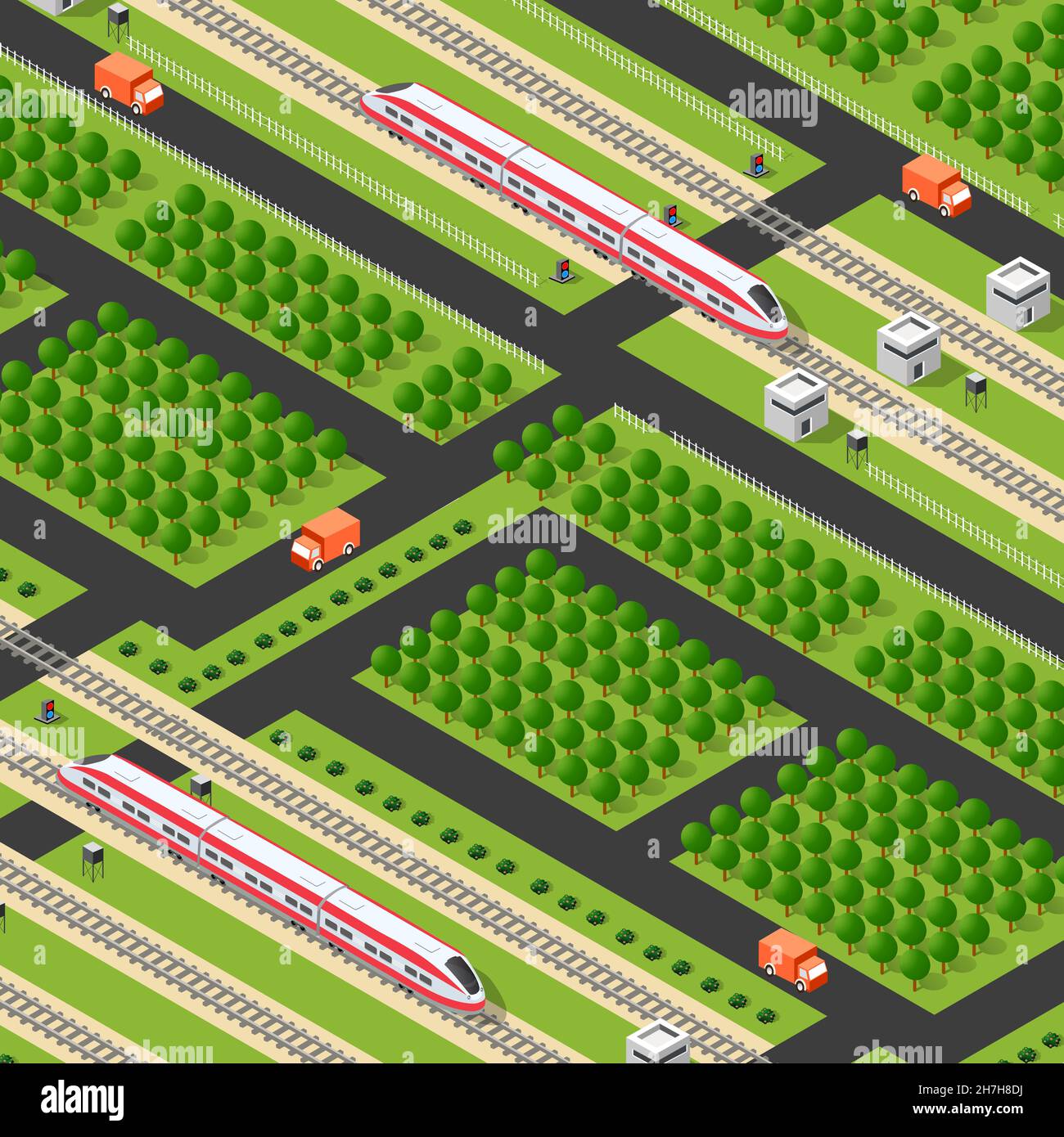 Fast Modern High Speed Train And Cars Vector Flat 3d Isometric Illustration Stock Vector Image