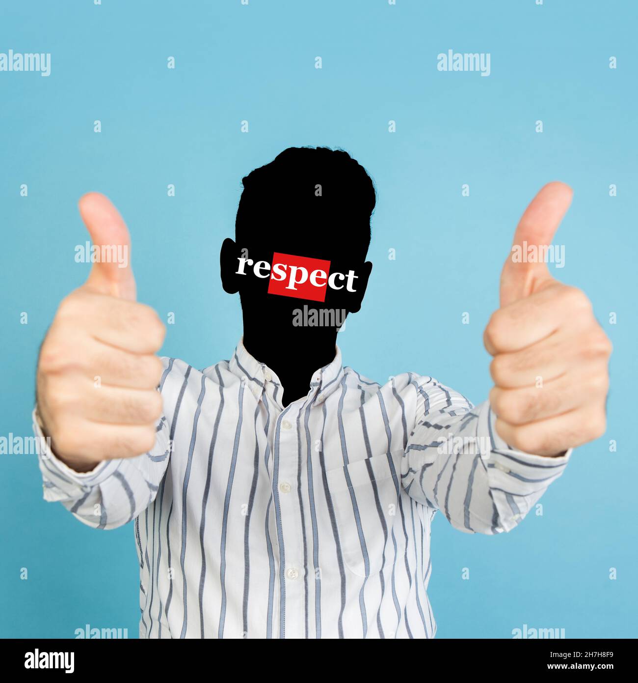 Conceptual portrait of faceless man with word respect instead face ...