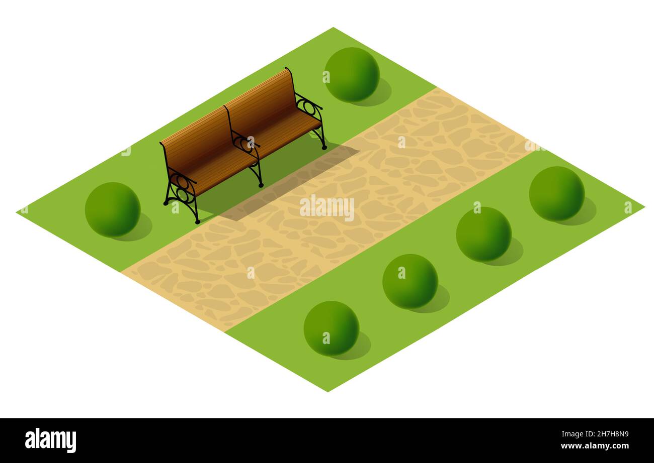 City quarter top view landscape isometric 3D illustration with trees ...