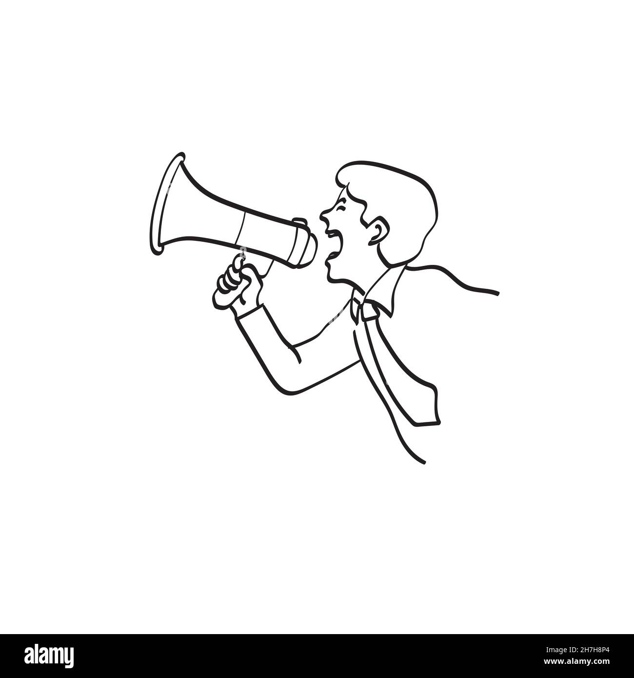 line art businessman shouting through megaphone illustration vector ...