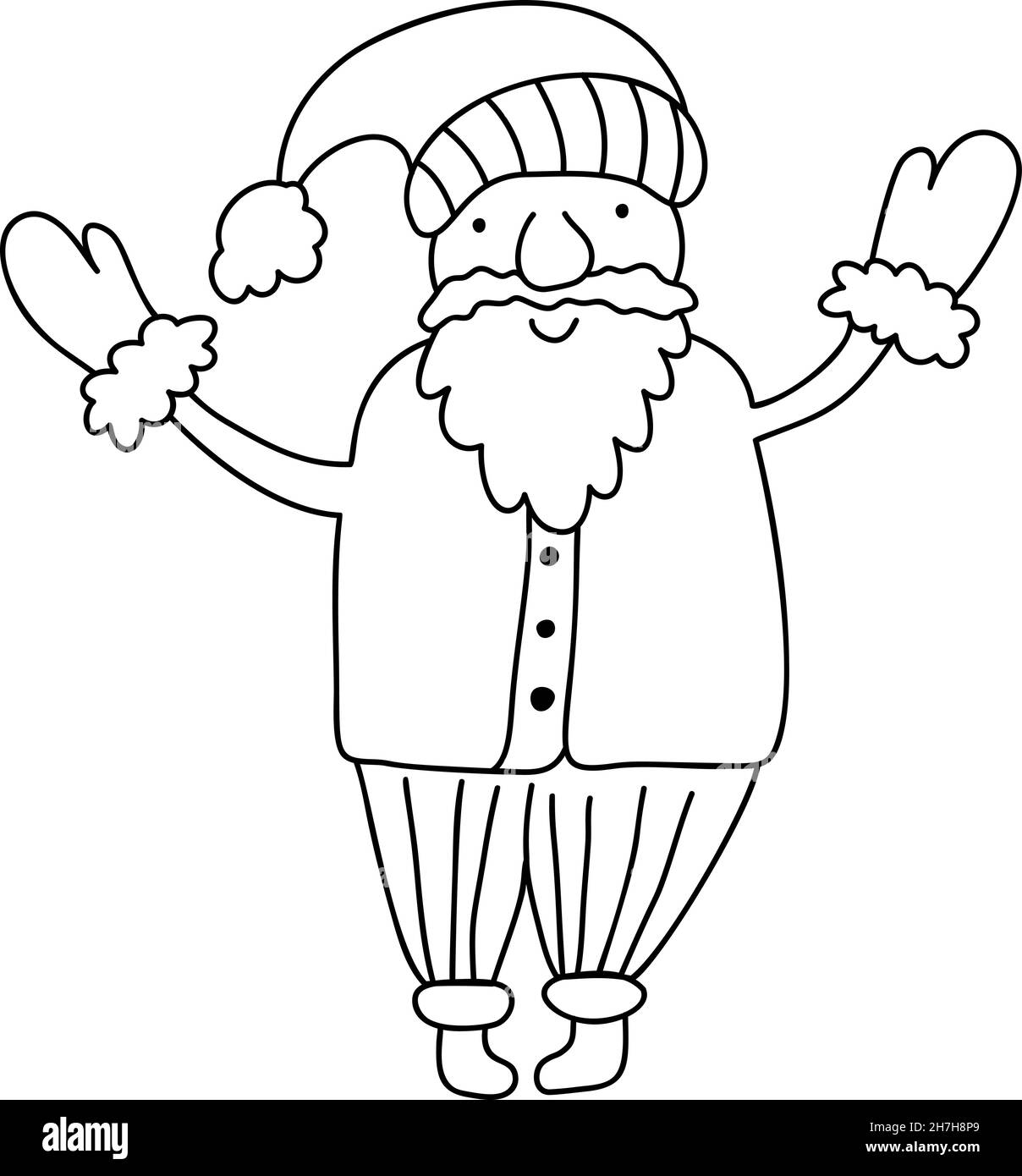 Funny cartoon vector monoline Santa Claus. Hand drawn illustration for ...