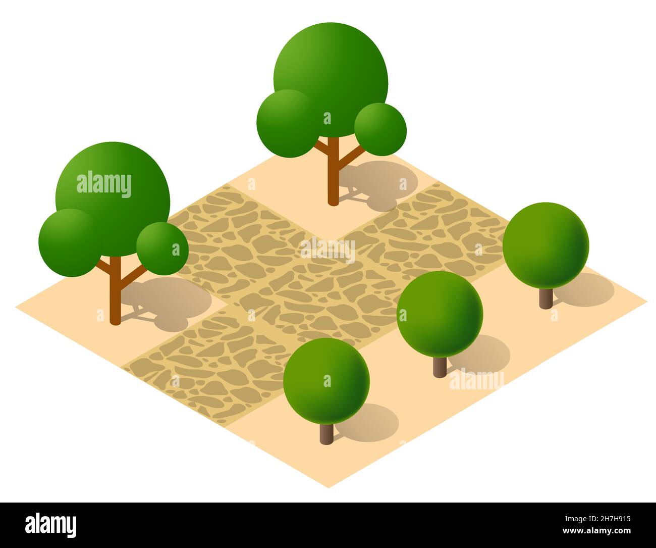 City quarter top view landscape isometric 3D illustration with trees ...