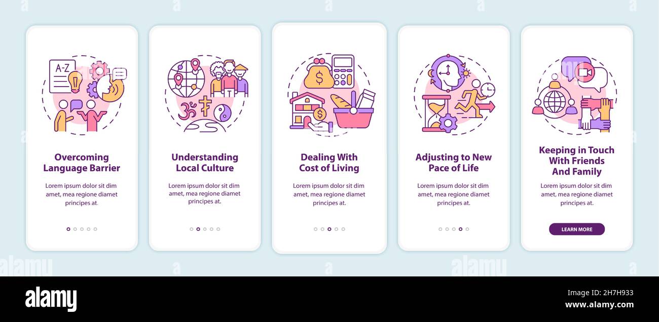Expats struggles onboarding mobile app page screen Stock Vector Image ...