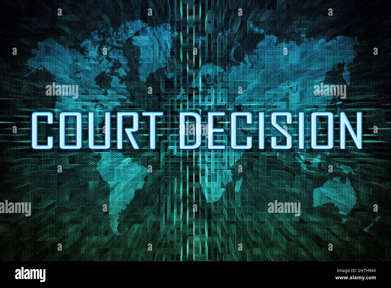 Court Decision - text concept on green digital world map background ...