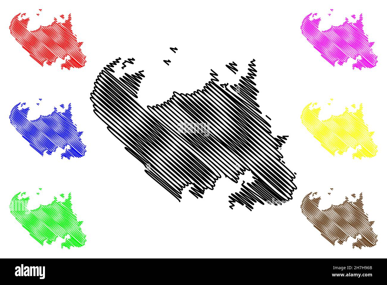 Devbhumi Dwarka district (Gujarat State, Republic of India) map vector illustration, scribble ...